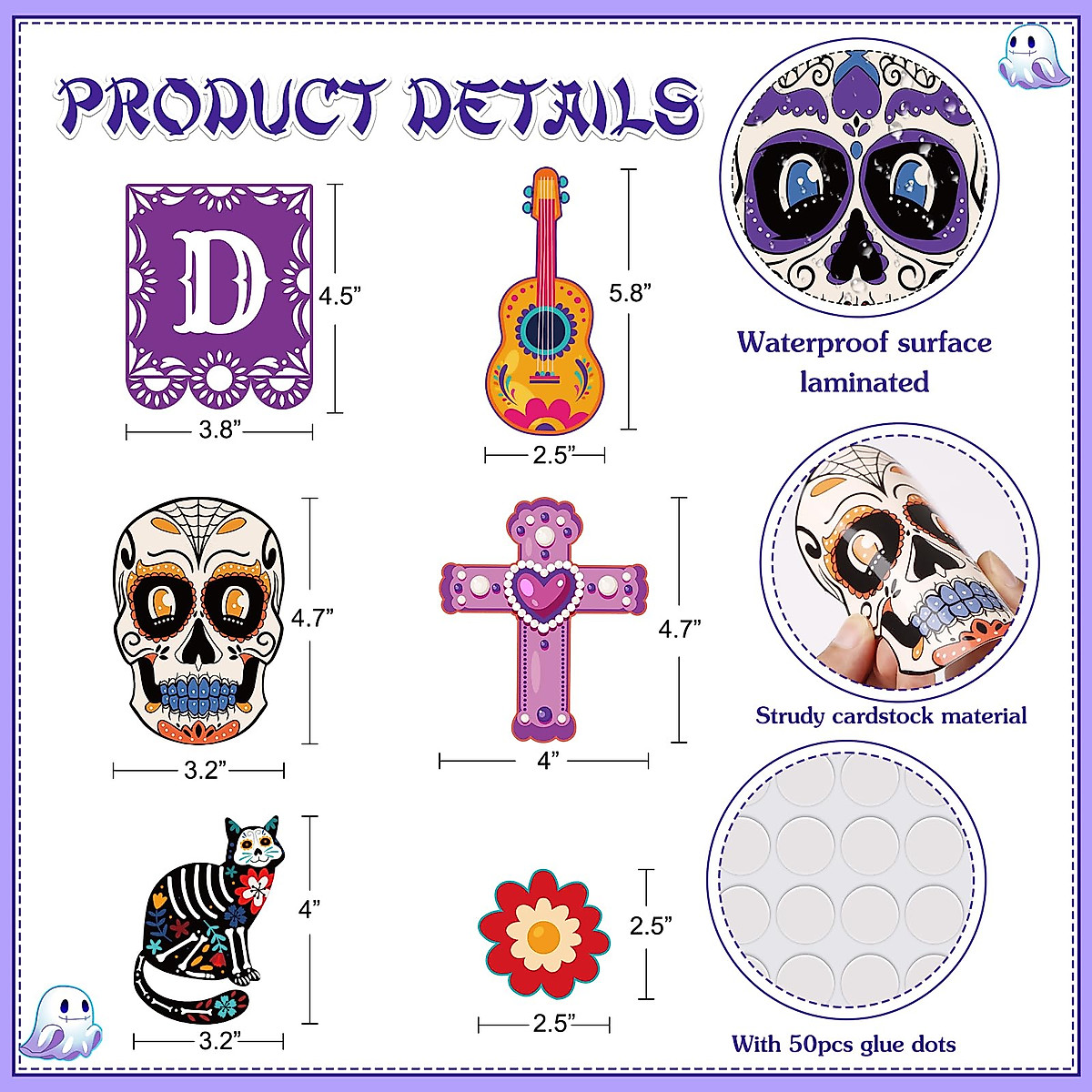 WhatSign Day of The Dead Decorations Halloween Cutouts Sugar Skull Decor Cutout Dia De Los Muertos Halloween Paper Decorations Cutouts Classroom Bulletin Board Halloween Day of The Dead Party Supplies
