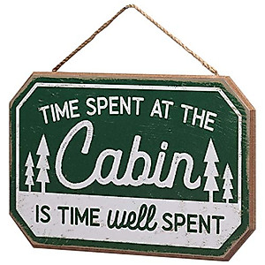 Open Road Brands Cabin Time Well Spent Hanging Wood Wall Decor - Fun Rustic Sign for Living Room, Entryway or Garage