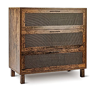 Graficial 3 Drawer Dresser, Dresser for Bedroom, Rattan Chest of Drawers, Rustic Brown Bedside Table Dressers