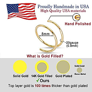 14k Gold Filled 20G Double Hoop Nose Ring for Single Piercing, 20 Gauge Small Thin 8mm Spiral Nose Jewelry for Women Men