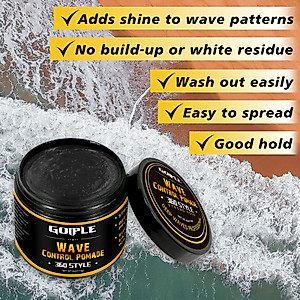 Natural Wave Pomade for Men Strong Hold, Easy Wash (Wave Pomade, 2 Wave Brushes, Silky Durag) Promotes Moisture, Control & Shine