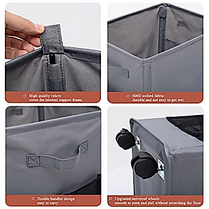 Winghin 84L Rolling Laundry Basket Corner Fitted Large Laundry Hamper with Wheels Collapsible Clothes Hamper Tall Laundry Storage Cart Foldable Clothes Organizer For Home House Office (Blue)