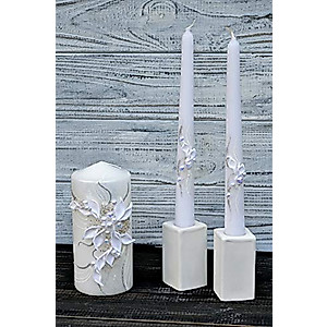 Magik Life Unity Candle Set for Wedding - Wedding Accessories for Reception and Ceremony - Candle Sets - 6 Inch Pillar and 2 10 Inch Tapers - Decorative Pillars White