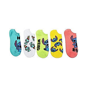 Disney womens Lilo & Stitch 5 Pack No Show Casual Sock, Multi, 9 11 US