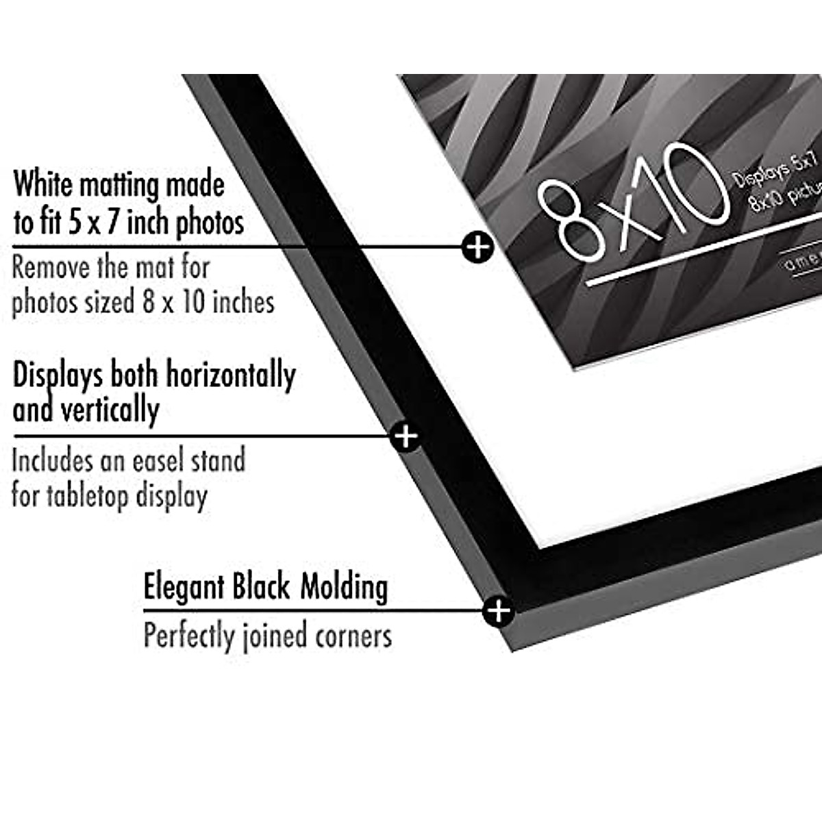 Americanflat 8x10 Picture Frame in Black - Thin Border 5x7 Picture Frame with Mat or 8x10 Frame Without Mat - Shatter Resistant Glass - Horizontal and Vertical Formats for Wall and Tabletop