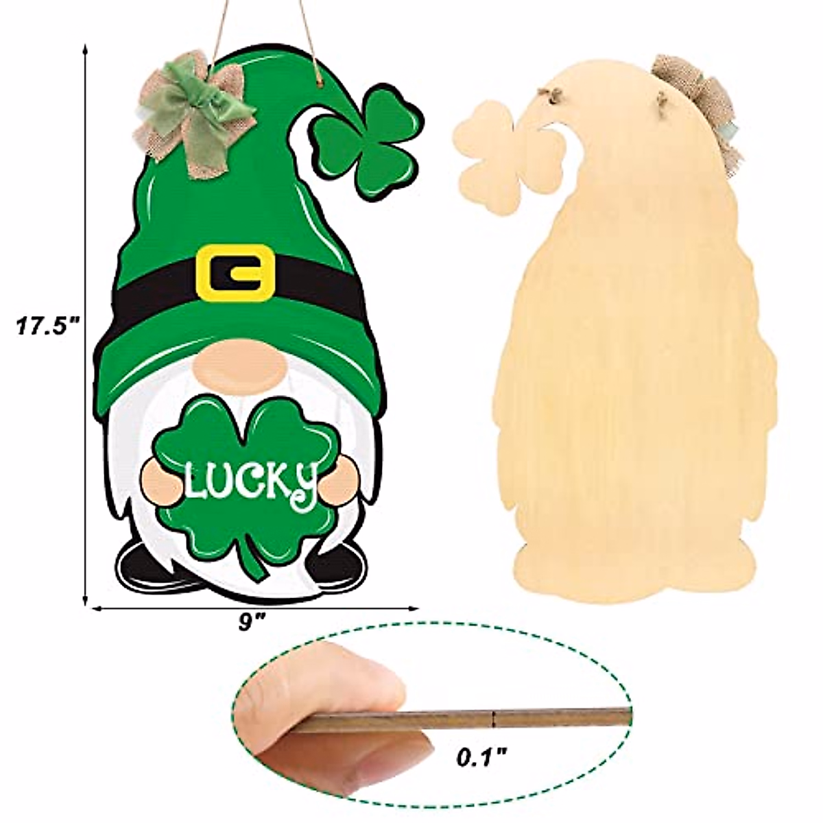 Huray Rayho St Patrick's Day Gnome Door Sign Wooden Welcome Door Hanger for Porch Farmhouse Garden Apartment Office Home Decor (9" x 17.5")