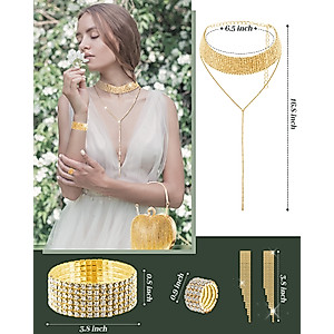 MTLEE 5 Pcs Heart Purse Rhinestone Tassel Evening Clutch Bag Valentine's Day Jewelry Set for Women Wedding Dinner (Gold)