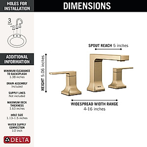 Delta Faucet Velum Widespread Bathroom Faucet 3 Hole, Gold Bathroom Sink Faucet, 2 Handle Bathroom Faucet, Bath Faucet, Pop-Up Drain Assembly, Champagne Bronze 3537LF-CZMPU