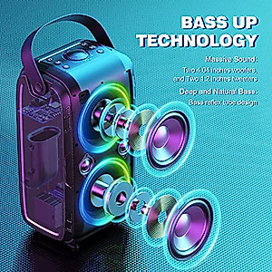 W-KING Loud Bluetooth Speakers with Subwoofer, 80W Party Portable Outdoor Speakers Bluetooth Wireless -Deep Bass, Huge 105dB Sound, Mixed Color Lights, 24H Play, AUX, USB Play, TF Card, Non-Waterproof