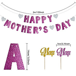 FEPITO 3Pcs Happy Mother's Day Banner Garland Glitter Mother’s Day Decorations Best Mom Ever Decorations Best from Daughter and Son