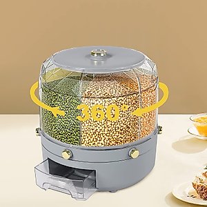 LUGBING One-Click Rice Output Food Containers, 360° Rotatable Grain Separate Storage Box 6 Grid Household Kitchen Storage Container for Rice, Beans, Grains Rotating Rice Dispenser