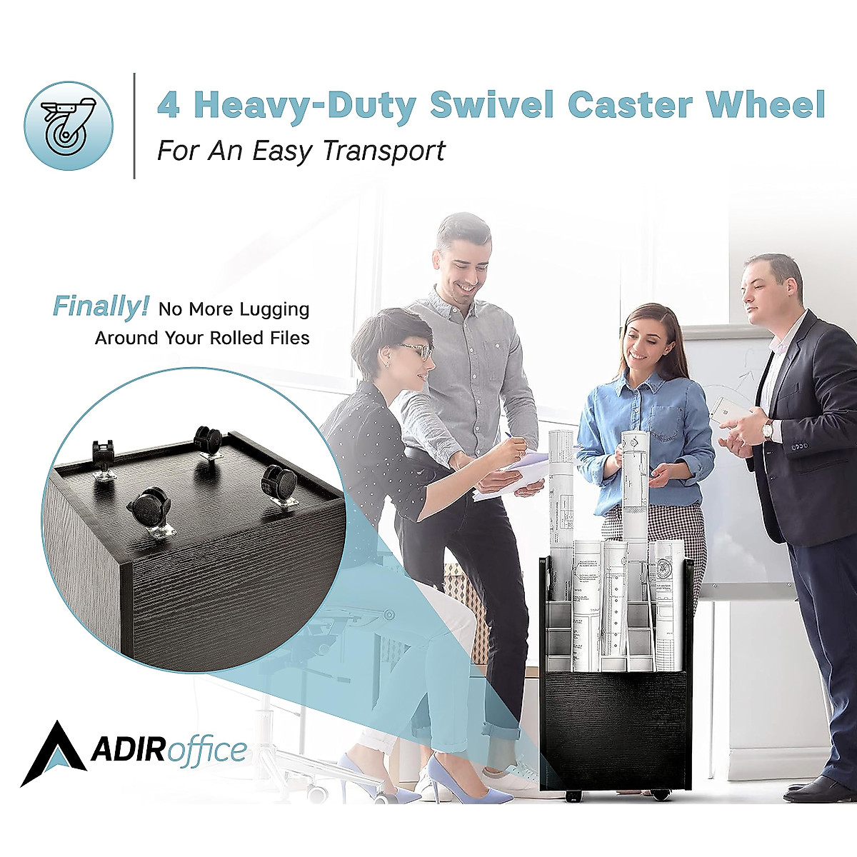 Adir Mobile Blueprint Roll File Holder - Architectural Plan Storage Organizer for Home Office or School Use 20 Slots (Black)