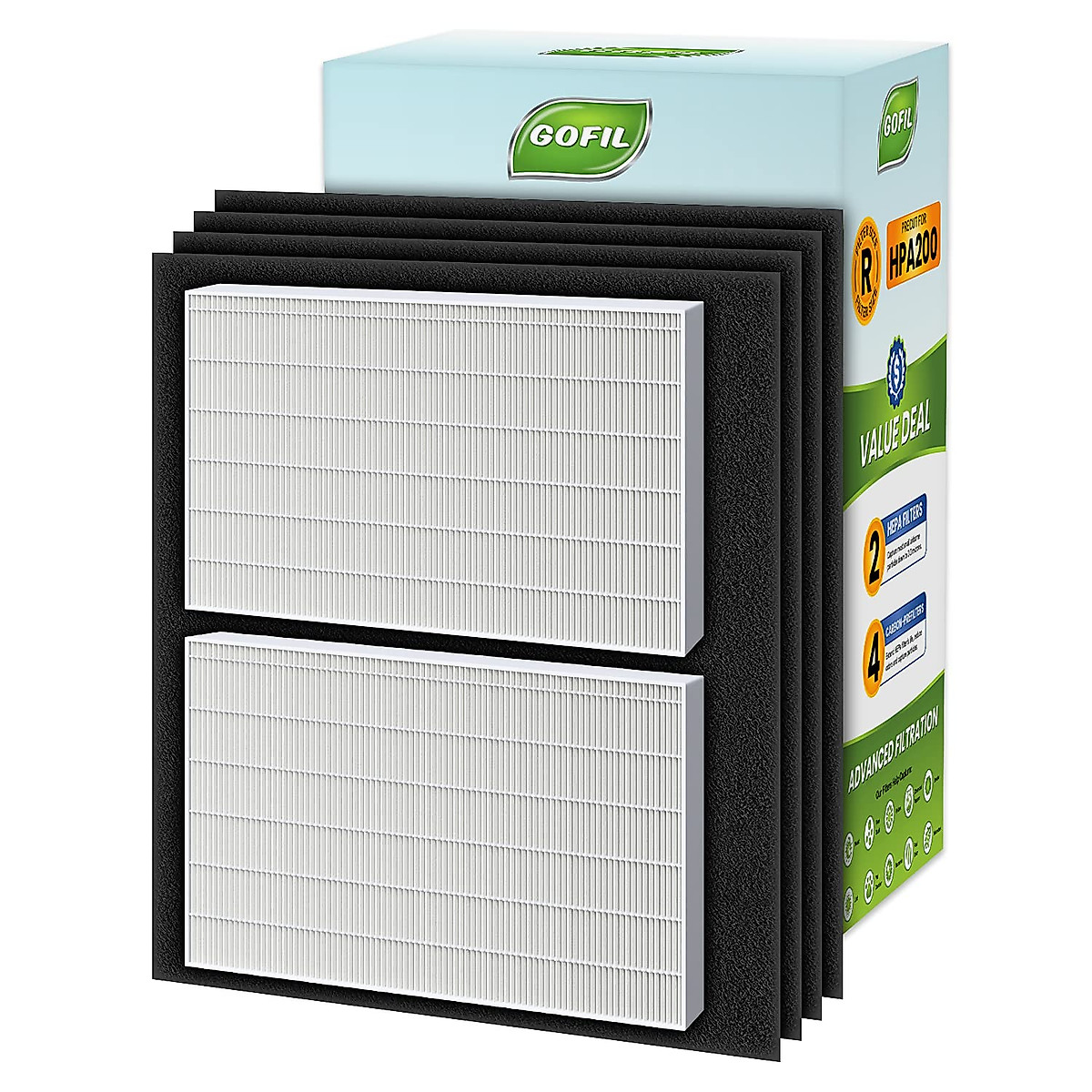 GOFIL 2 Pack Replacement Filters Include 2 HEPA & 4 Carbon Pre-filters Compatible with Air Purifier Model HPA200 series, HPA204, HPA250, and HPA5200, HRF-R2