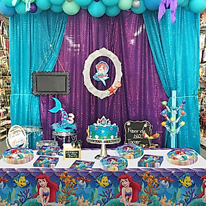 61 PCS PCS Mermaid Birthday Party Supplies, Princess Ariel Tableware Set Includes 40 PCS Plates, 20 PCS Napkins, 1 Tablecloth, for Boys Girls Birthday Party Baby Shower Decorations