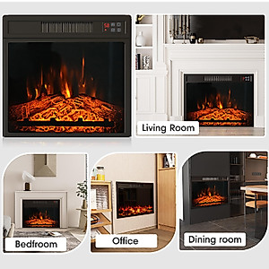 HOSEOKA 18" Electric Fireplace Insert, Electric Fireplace Heater for TV Stand Indoor Electric Stove with Remote Control, Adjustable Log Flame, 1400W(US in Stock)