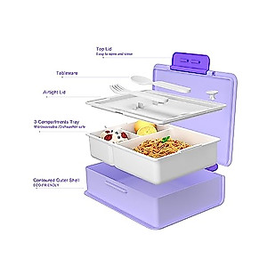 FOOYOO Bento Box Adult Lunch Box, Bento Box for Kids, 3 Compartment 1050ML Leak-Proof Bento Lunch Box for Kids, BPA-Free, Freezer, Dishwasher and Microwavable Safe (Purple)