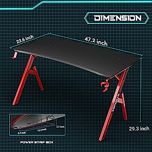 Foxemart Gaming Desk 47 inch PC Computer Desk, Home Office Desk Workstation, Professional Gaming Desk Table with Cup Holder & Headphone Hook