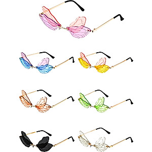 7 Pieces Dragonfly Sunglasses Fairy Glasses Butterfly Glasses Rimless Sunglasses for Women Men