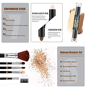 All in One Makeup Kit for Women Full Kit, includes 12 Colors Eyeshadow, 5PCS Brush Set, Eyebrow Pencil, Eyeliner & Mascara, Contour Stick, Primer & Liquid Highlighter With Cosmetic Bag Makeup Set