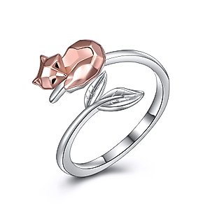 Fox Rings 925 Sterling Silver Origami Fox Ring Jewelry Anniversary Promise Romantic Gifts for Her Teen Girls