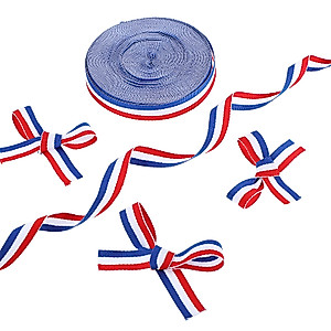 100 Pcs Patriotic Cellophane Treat Bags 4th of July Candy Goodie Bags Memorial Day Independence Day Red White Blue Star Loot Bags with 22 Yards Ribbon 4th of July Party Favor Decor, 6 x 9 Inch