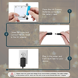 Lenink AC Power Supply Adapter for 4 AA Battery, AA Battery Replacement for LED Light, Decorations (Black, 1.8m/5.9ft)