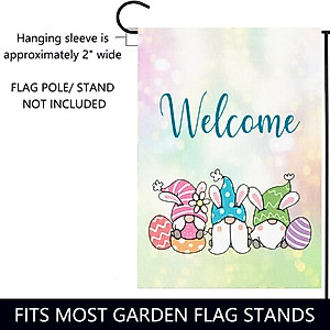 Surfapans Welcome Gnome Easter Garden Flag 12x18 Inch Double Sided Outside Burlap Easter Egg Spring Small Outdoor Yard Flags Porch Home Holiday Decoration