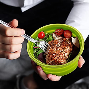 Nuenen Set of 8 Collapsible Food Storage Containers with Lids Silicone Flat Collapsible Bowls for Stacks Travel Camping Meal Prep Container for Kitchen, Freezer Microwave Dishwasher Safe (Round)