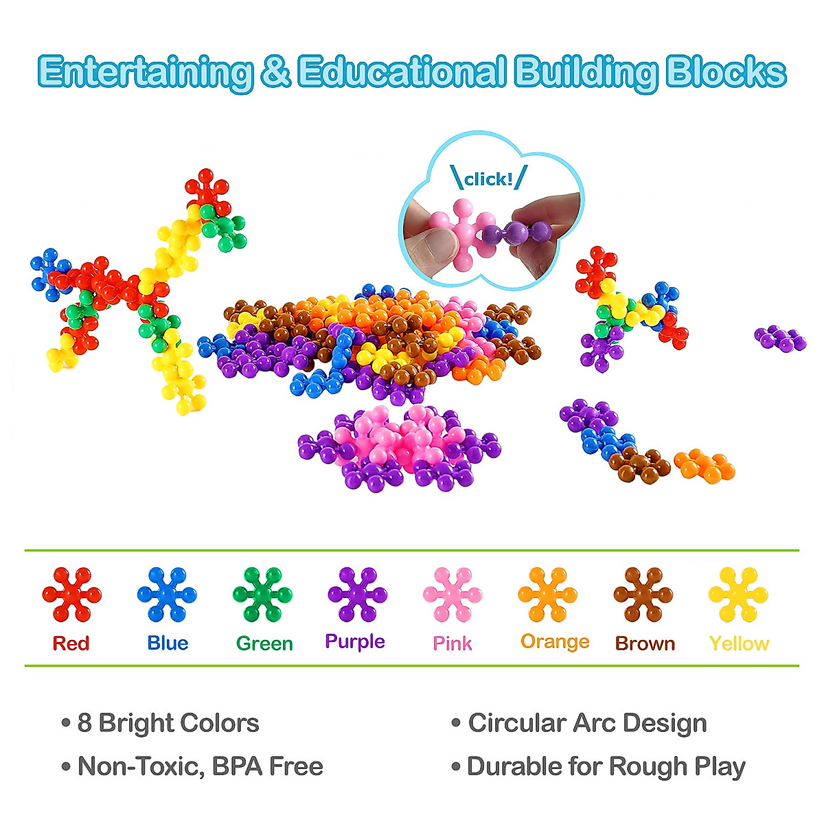 Chichalk Clip Connect 120 Piece Building Blocks | Diameter 1.26", STEM Building Toys Set Kindergarten Math Manipulatives for Kids Boys Girls, Educational Preschool Toys Activities Homeschool Supplies