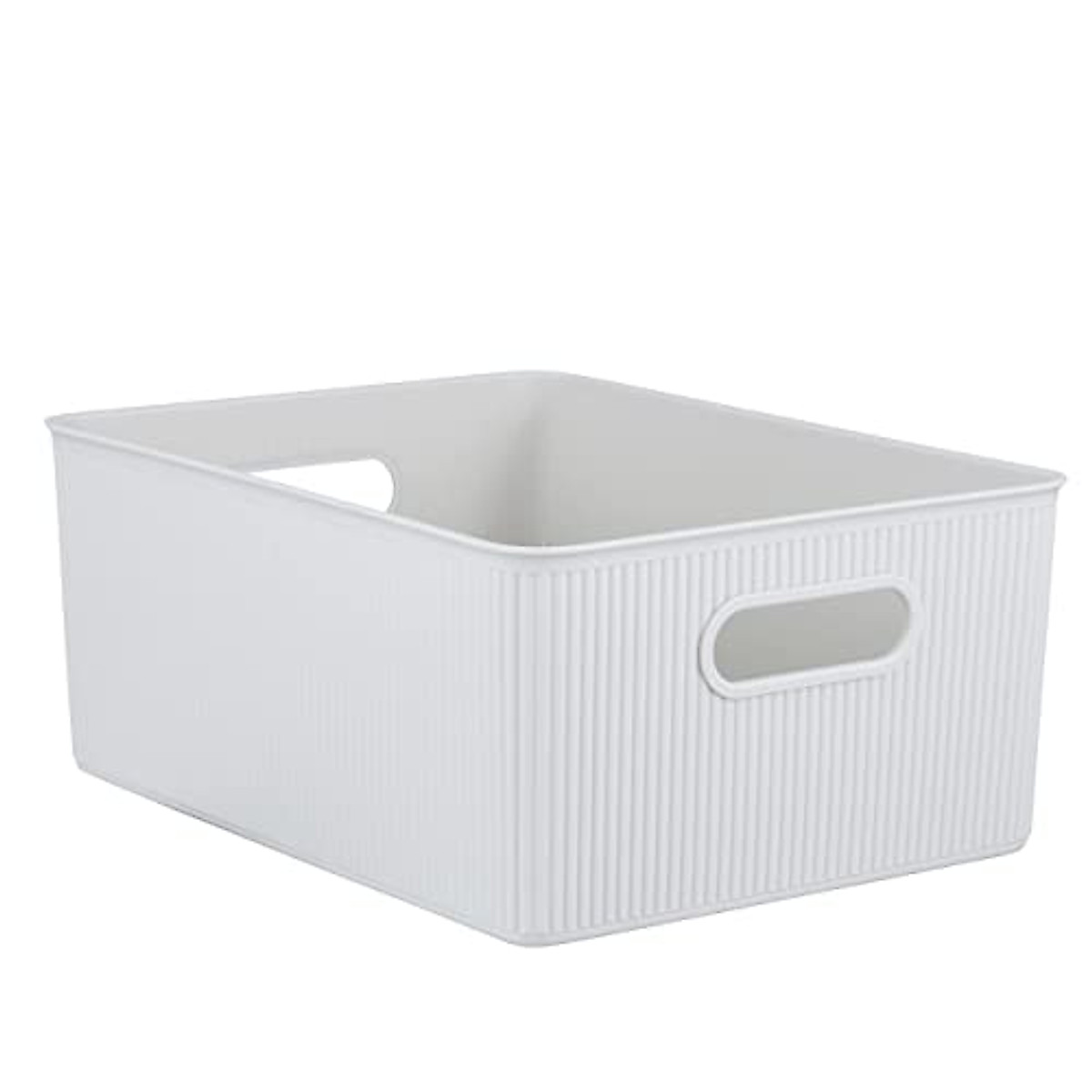 Superio Decorative Plastic Lidded Home Storage Bins Organizer Baskets, Large White Smoke (1 Pack - 15 Liter) Stackable Container Box, for Organizing Closet Shelves Drawer Shelf - Ribbed Collection