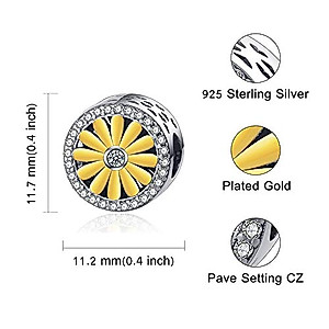 Yellow Flower Dandelion Daffodil Daisy Chrysanthemum Carnation Gold on 925 Sterling Silver Charm Bead For Pandora & Similar Charm Bracelets or Necklaces
