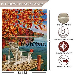 Selmad Home Decorative Fall Double Sided Garden Flag Welcome Quote, Thanksgiving Lake House Yard Flag, Autumn Maple Leaf Garden Yard Decorations, Rustic Holiday Seasonal Outdoor Flag 12 x 18 Vintage