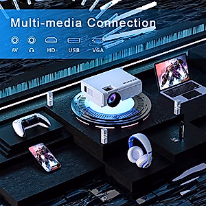 Mini Projector, Eazvue Portable Video Projector, 2022 Upgraded 55000 Hours 1080P Supported Home Theater Movie Projector, Compatible with HDMI,VGA,USB,AV,Laptop,Smartphone