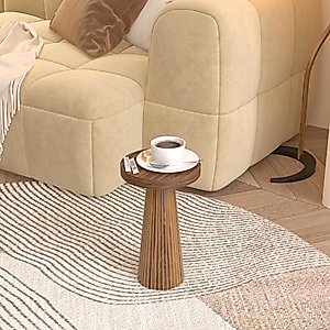 Mini Round Fluted Accent Pedestal Side Table, End Table, Drink Table Small Accent Table for Living Room, Mid Century Modern Night Stand, Circle Bedside Table, Wood Nightstands for Bedroom