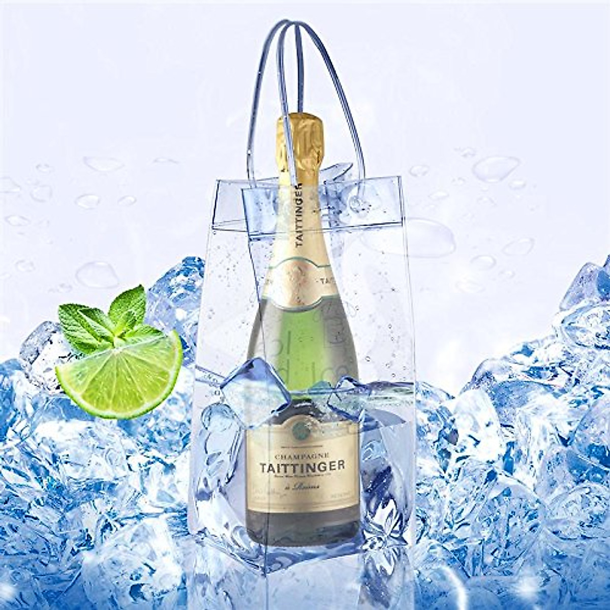 Sohapy 2 Pack Portable Collapsible Clear Ice Wine Bag Pouch Cooler Bag with Handle for Party,Outdoor,Champagne,Cold Beer,White Wine (2)