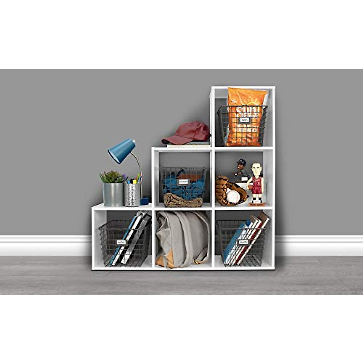 Spectrum Wire Small Basket with Label Plate (Industrial Gray) - Storage Bin & Décor for Bathroom, Closet, Pantry, Under Sink, Toy, Shelf, Kitchen, & Nursery Organization