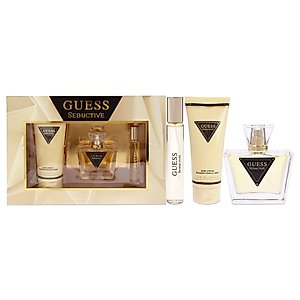 GUESS Factory Seductive Women 3 Pc Gift Set 2.5oz EDT Spray, 0.5oz EDT Spray 6.7oz Body Lotion, Silver/Navy, (GUS-SNW-F-00-075-04)