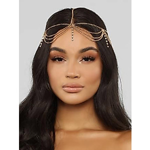 Catery Gold Hair Chain Jewelry Bride Wdedding Headbands Tassels Boho Headpiece Head Chain Rhinestones Hair Jewelry Spring Summer Christmas Head Chain for Women