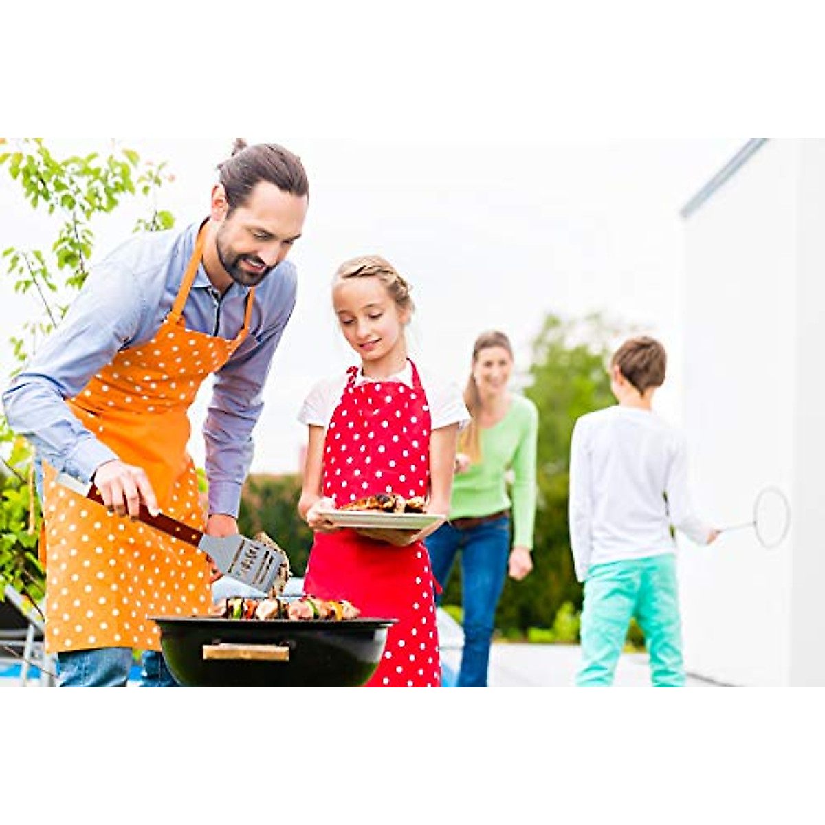 AMZ BBQ Club Gifts for Dad Grill Set for Fathers Day, Dad's Birthday or Anytime - 4 Piece Grilling Accessories for Men Includes Spatula, Tongs, Digital Thermometer, Basting Brush