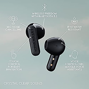 Urbanista Copenhagen True Wireless Earbuds, Bluetooth 5.2 Earphones with Touch Controls & Noise Cancelling Microphone, 32 Hr Total Playtime, USB C Charging Case, IPX4 Water Resistant, Midnight Black