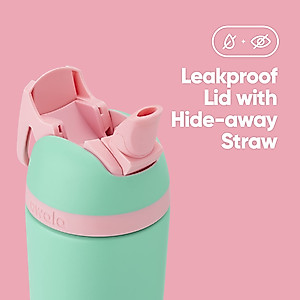 Owala Kids Flip Insulated Stainless-Steel Water Bottle with Straw and Locking Lid, 14-Ounce, Teal & Pink (C05524)