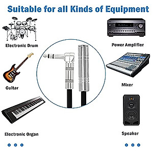 PNGKNYOCN 1/4 Inch Stereo Extension Cable Right Angle 6.35mm Male to Female TRS Stereo Audio Cable for Amplifiers,Guitars,Home Theater Equipment Etc （50cm）