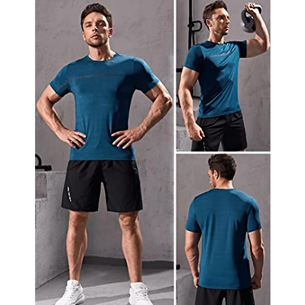 5 Pack Men’s Active Quick Dry Crew Neck T Shirts | Athletic Running Gym Workout Short Sleeve Tee Tops Bulk (Set 3, Medium)