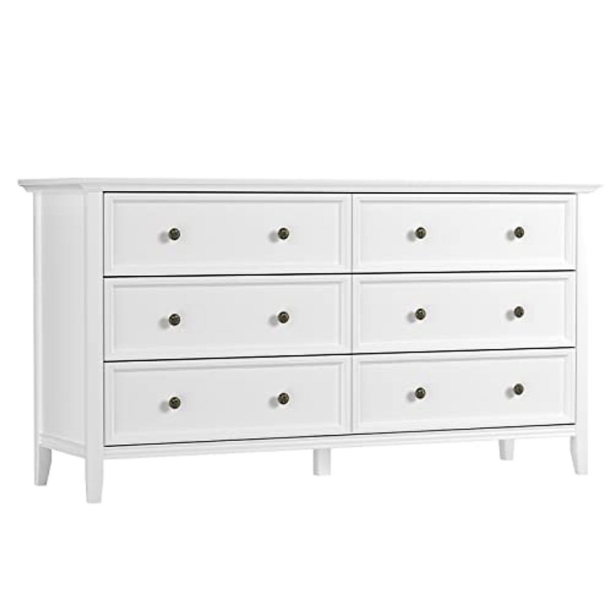 IKENO 6 Drawer Double Dresser, 55 inch Solid Wood Bedroom Dresser in White