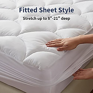 Full Size Mattress Pad,Soft Quilted Fitted Mattress Pad Cover, Plush Soft Pillowtop Mattress Topper with Elastic Overfilled Down Alternative Filling(8-21”Deep Pocket)