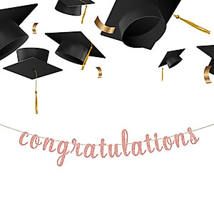 WeBenison Glitter Congratulations Banner for Congrats Grad - Wedding Anniversary - Baby Shower - Birthday - Retirement Party Decor Supplies Rose Gold