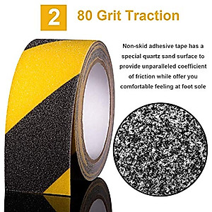 RELIANCER Anti Slip Safety Grip Tape 2inx60ft Non Skid Tread Safety Tape with High Traction Grit Yellow & Black Marking Self-Adhesive Tape Hazard Caution Warning Tape for Stairs Steps Deck
