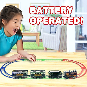ArtCreativity Train Set for Kids, Battery-Operated Toy Train with 4 Cars and Tracks, Durable Plastic, Cute Christmas Holiday Train for Under The Tree, Great Gift Idea for Boys and Girls
