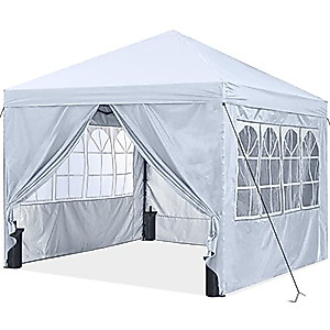ABCCANOPY 10X10 Pop Up Canopy Tent Enclosed Instant Canopy Shelter with Zipped Side Wall Church Window, Bonus 4 Weights Bags (White)