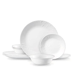 Corelle Madeline Embossed 12 Piece White Dinnerware Set